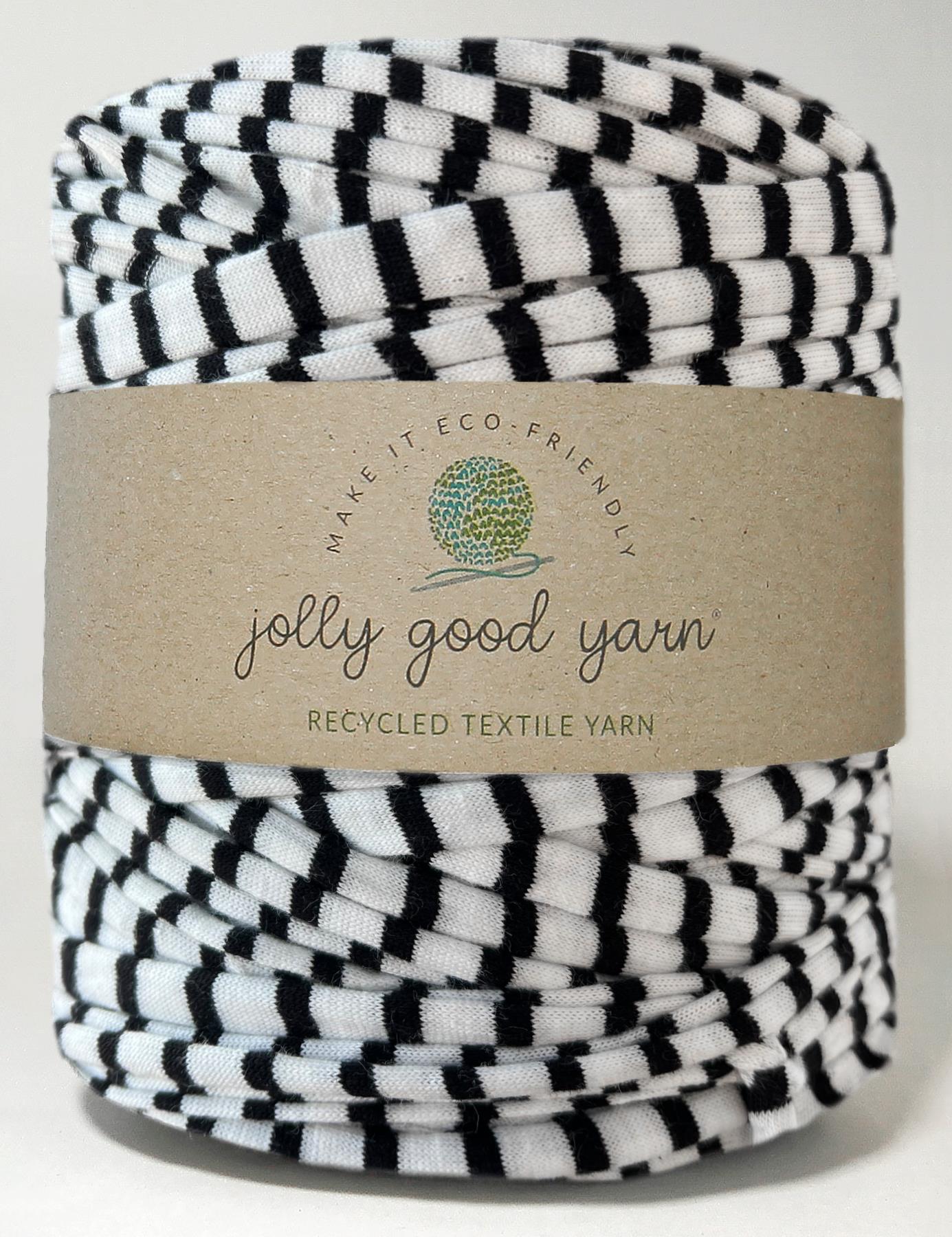 White with black stripes t-shirt yarn by Jolly Good Yarn (100-120m)