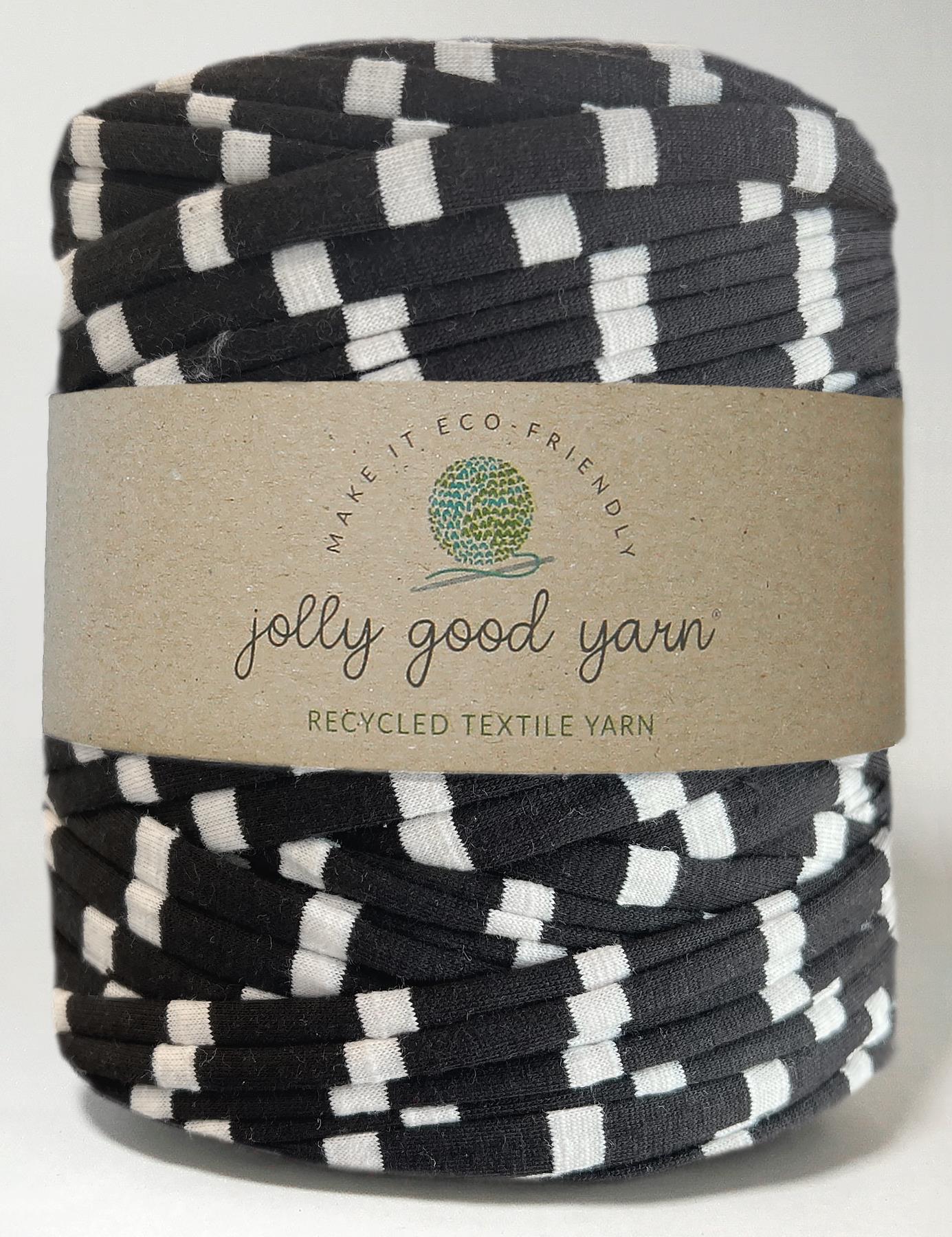 Black with white stripes t-shirt yarn by Jolly Good Yarn (100-120m)